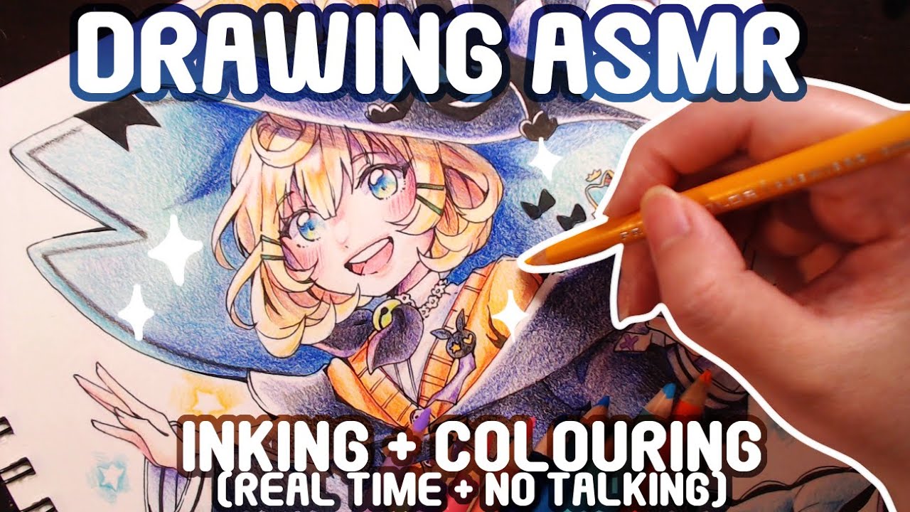 Drawing ASMR | Colored Pencil & Inking - YouTube