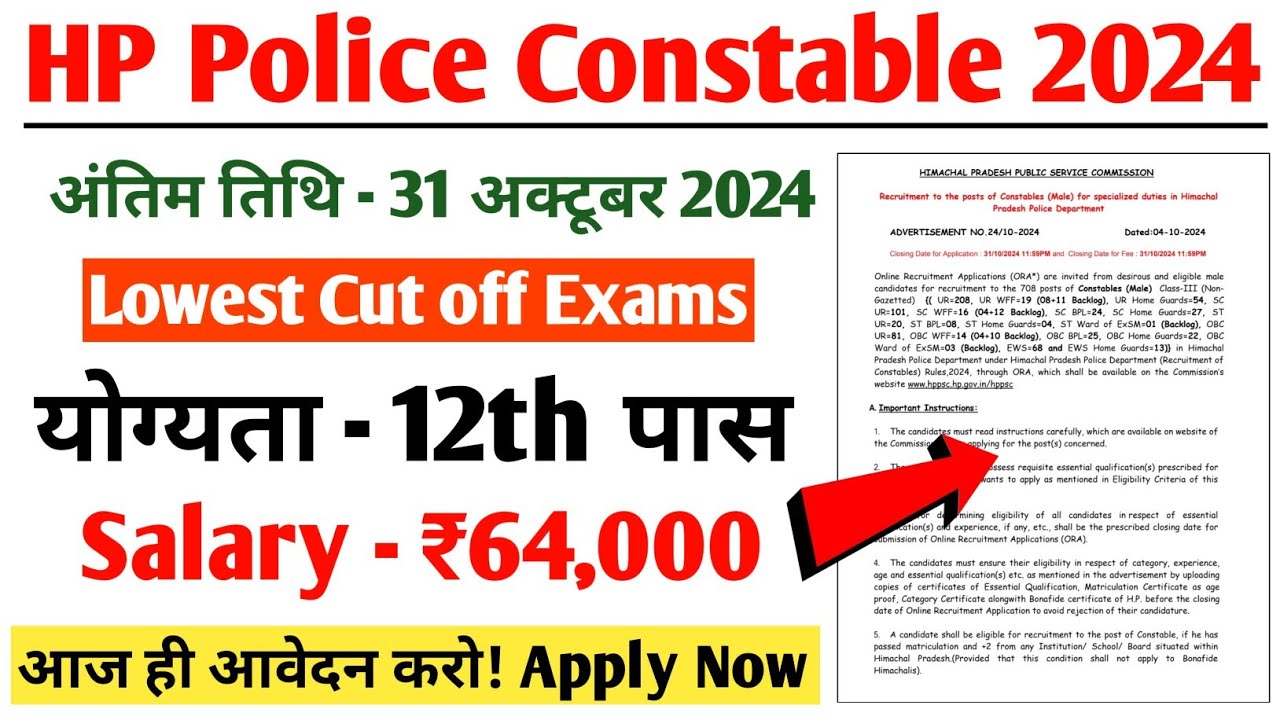Himachal Pradesh Police Constable Recruitment 2024 || HP Police 2024 ...
