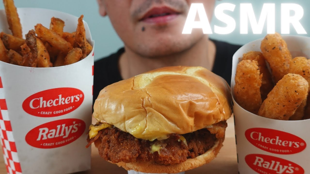 ASMR | Checkers ~ Mother Cruncher Chicken Sandwich + Fries + Mozzarella ...