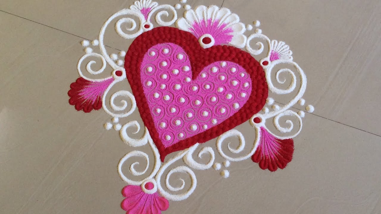 Easy Heart Rangoli Valentine's Day special rangoli Valentines Day 2021 ...