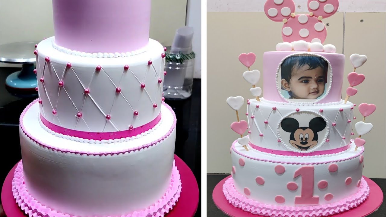 Three Step Cake Photo Cake Design | 1st Baby Birthday Cake | Amazing ...