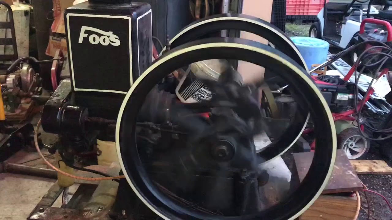 2 1/2 hp Foos hit miss engine with electric flywheel - YouTube