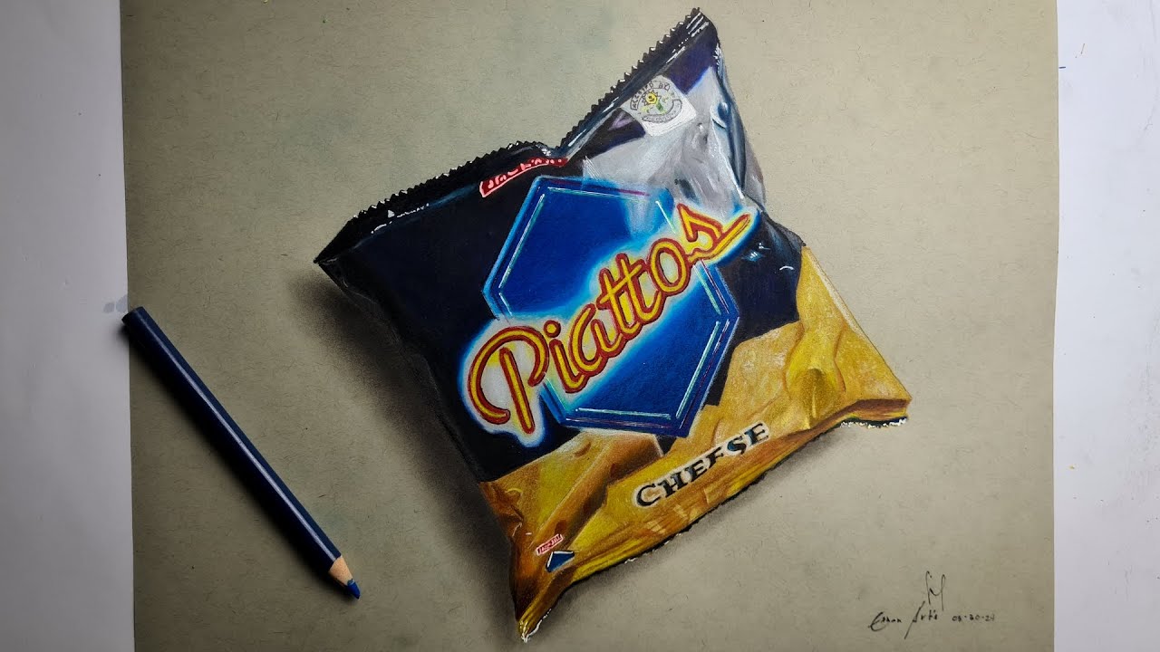 Drawing of a Realistic Cheese Chips PIATTOS (TimeLapse) - YouTube