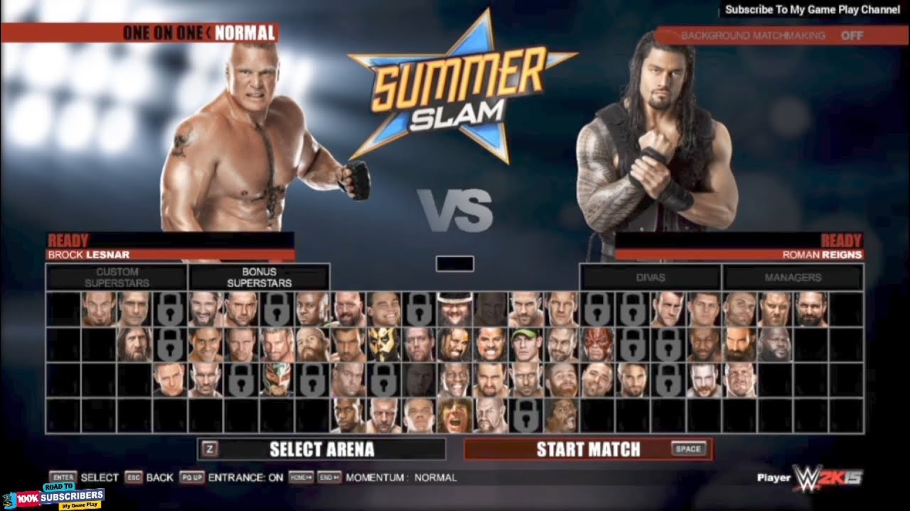 WWE 2K Gameplay - Brock Lesnar Vs Roman Reigns My Game Play - YouTube