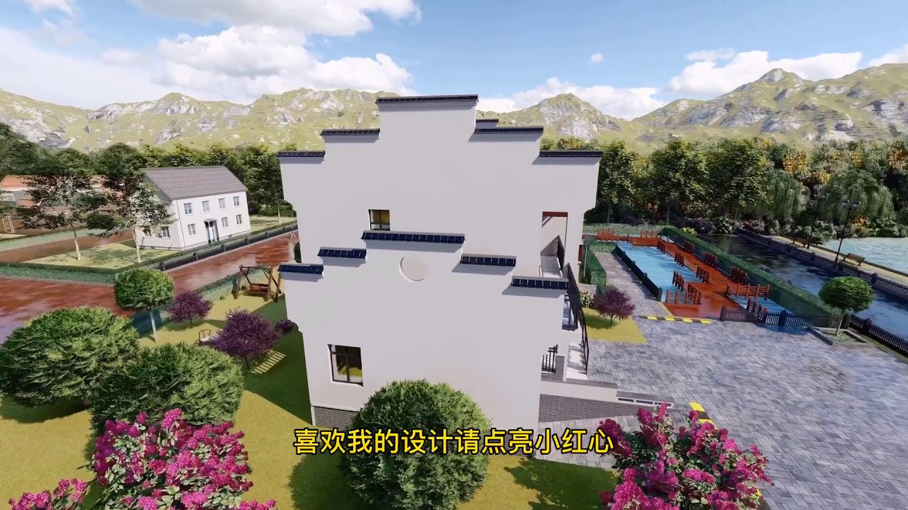 Huizhou style house design 13m width 徽派13米宽农村别墅户型 - YouTube