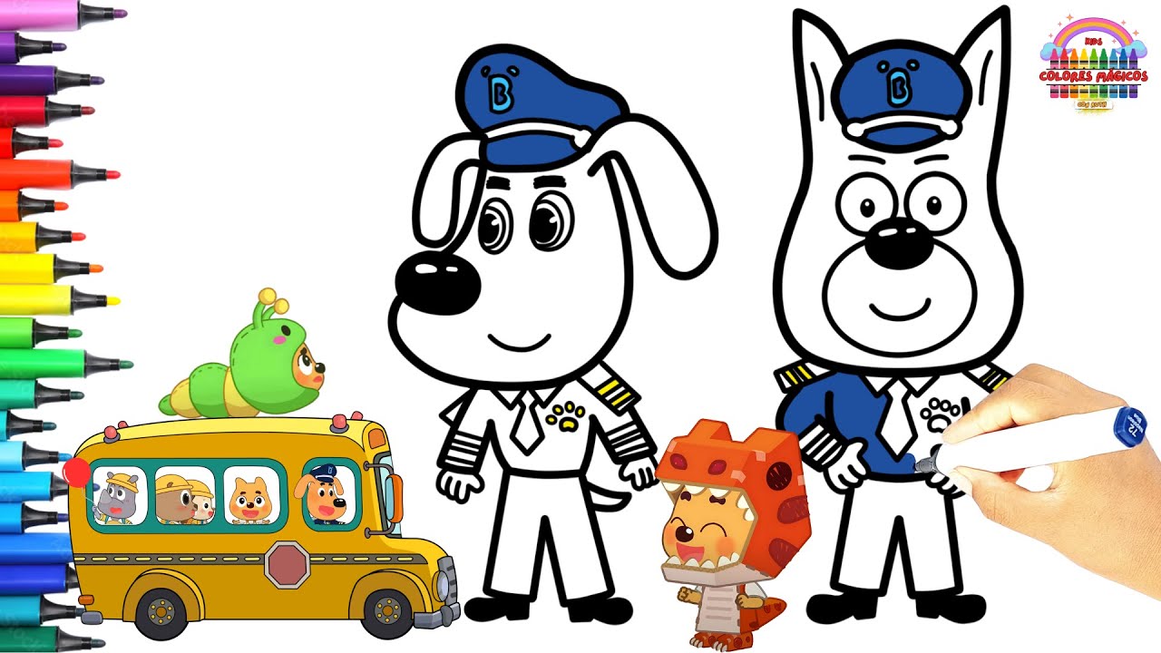 🧑‍🎓Dibuja y Colorea a SHERIFF LABRADOR y a DOBBY 🚌 EL AUTOBUS ESCOLAR 📐 ...
