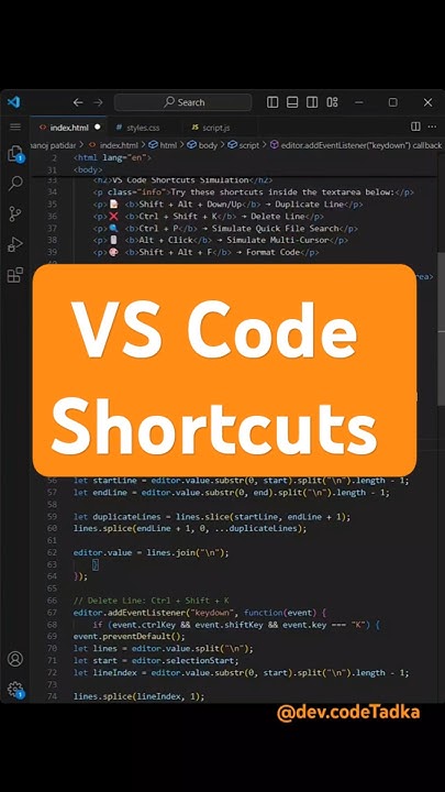 Visual Studio code: 5 Shortcuts Javascript interview question #shorts #viralshorts #vscode - YouTube