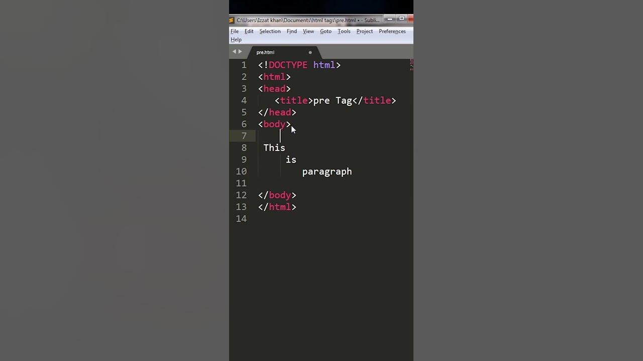 Pre Tag in HTML | Preformatted text | #Shorts - YouTube