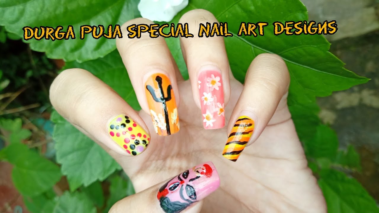 Durga Puja special Nail art designs & Navratri festival - YouTube