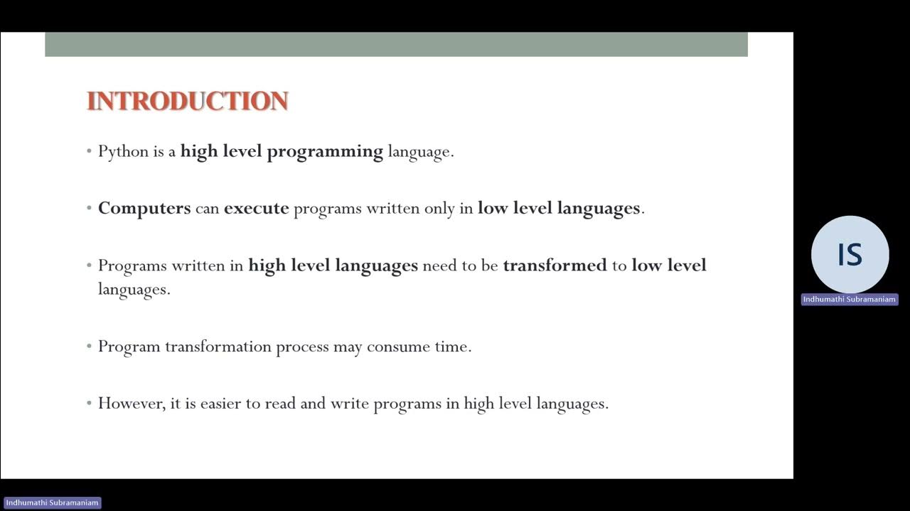 Introduction to Python Programming_Ms. Indhumathi S - YouTube