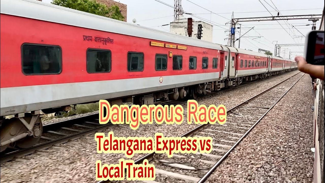 Dangerous High Speed Train Race | Wap7 Telangana Express vs Local Train ...