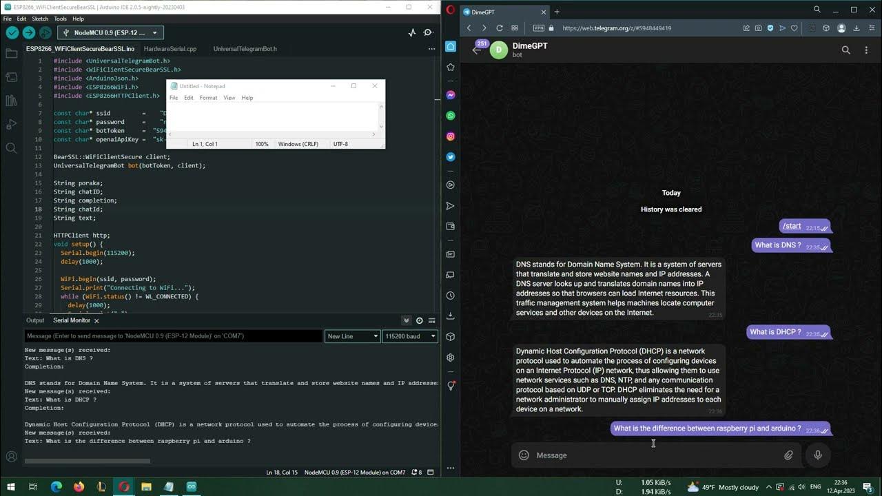 Telegram bot with chatGPT running on NodeMcu V3 CH340 - YouTube