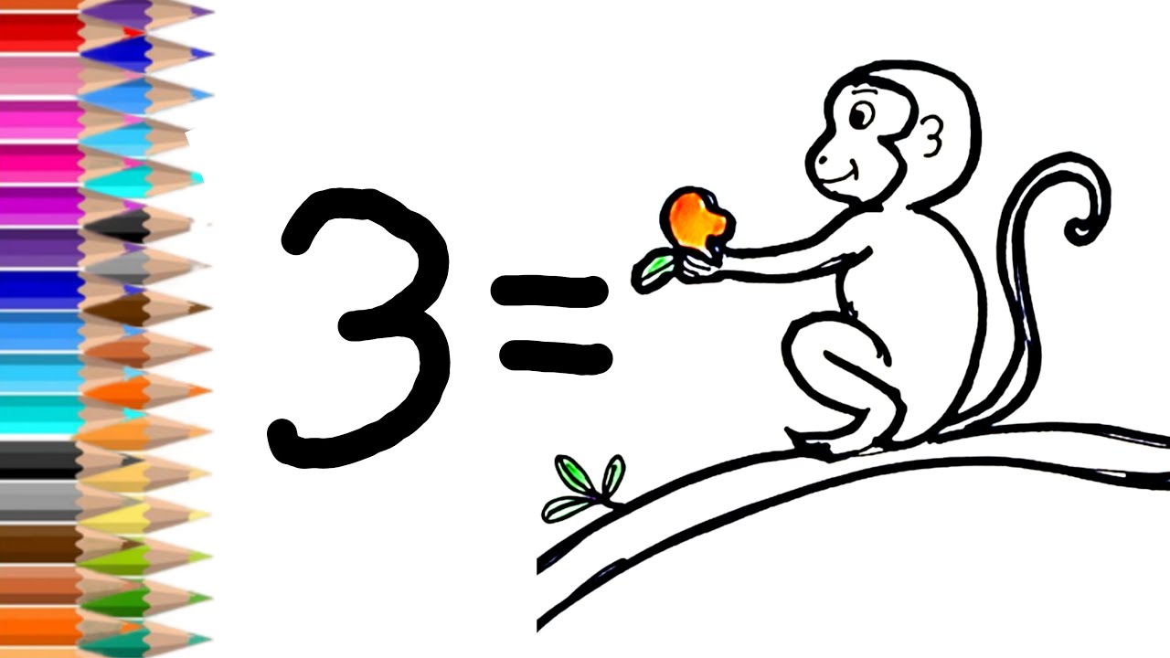 How to draw a monkey with number 3 easy for kids | 333 = monkey, How to ...