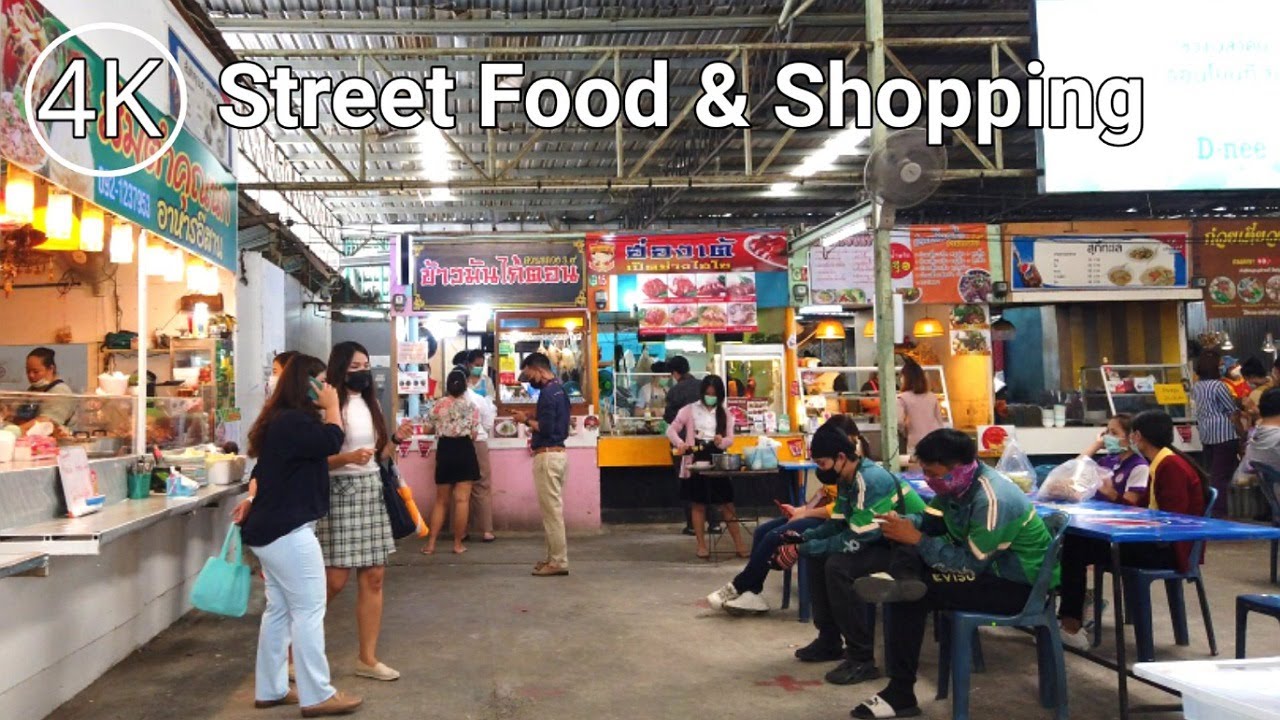 [4K] Walk around Street Food Court (Ruam Sab Market) Asok in Bangkok ...