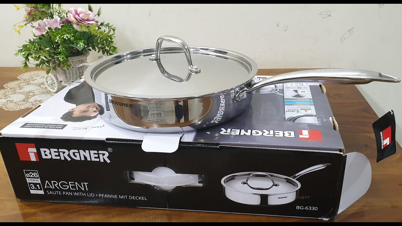Bergner Argent Triply Sautepan with Lid|Unboxing| Argent Tri Ply ...