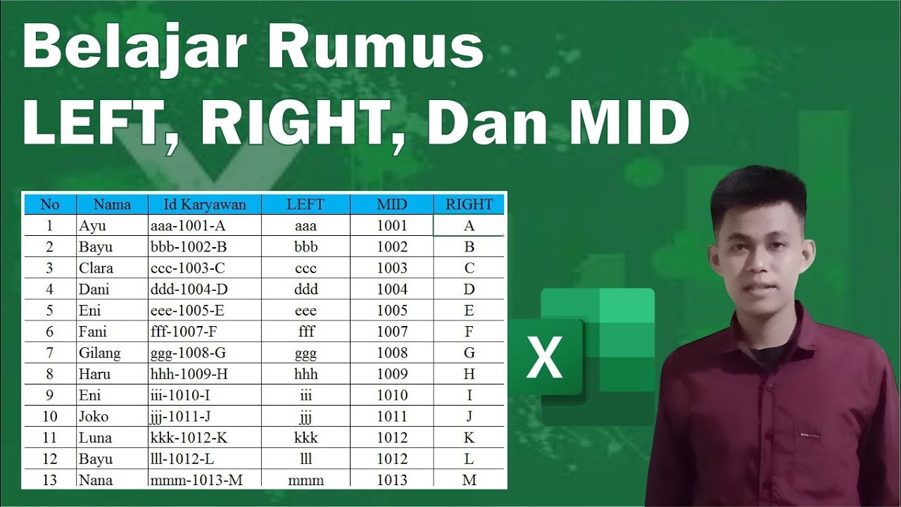 Cara Menggunakan Rumus Left, Mid, dan Right Pada Microsoft Excel - YouTube