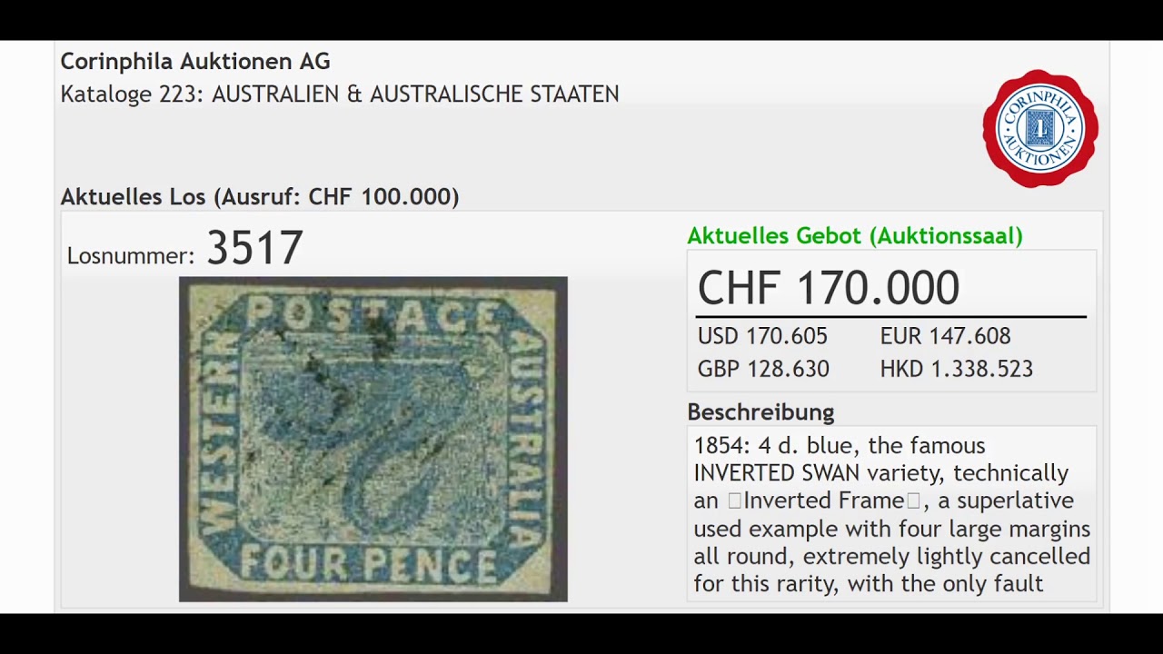 The most valuable stamp of Australia - the "Inverted Swan" - YouTube