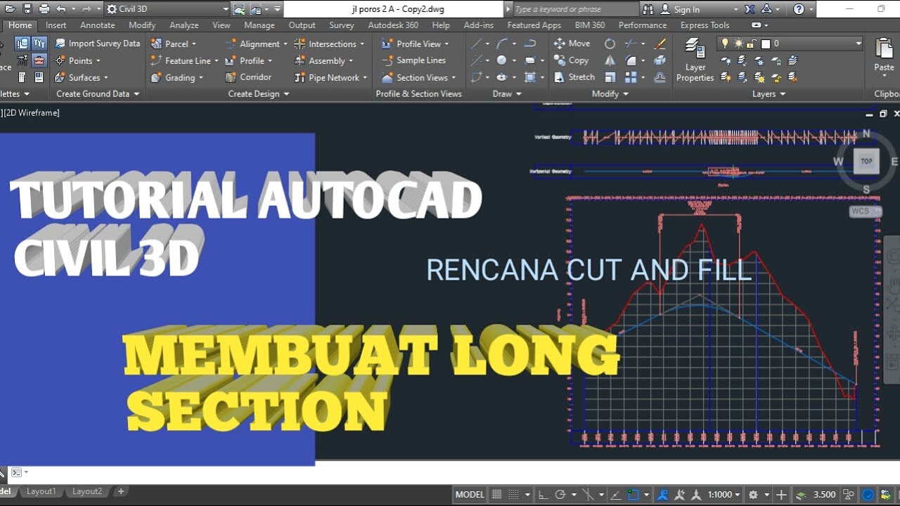 MEMBUAT LONG SECTION DI AUTOCAD CIVIL 3D - YouTube
