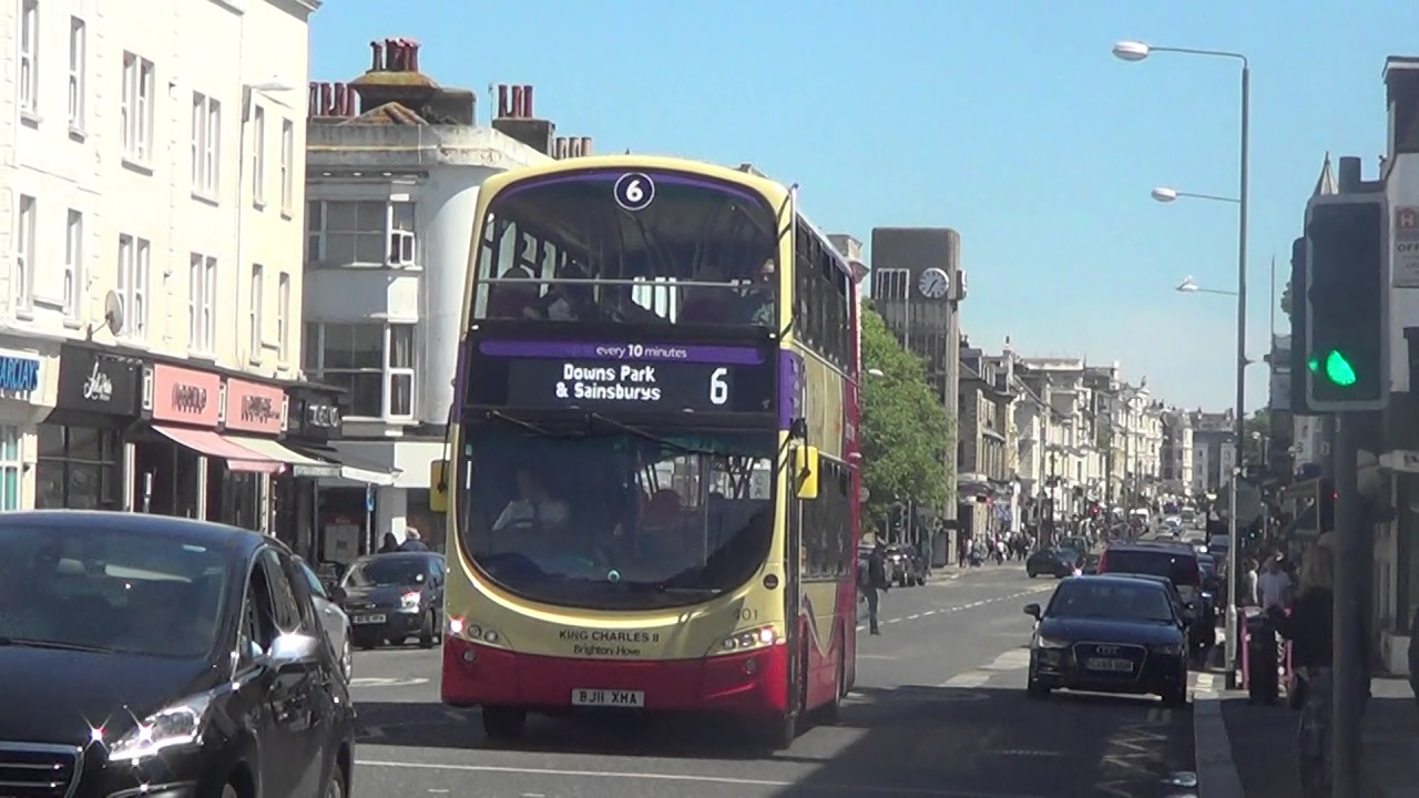 Brighton and Hove bus route 7 arriving at Hove George Street bus stop ...