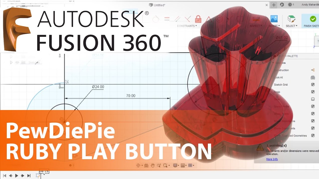 Fusion 360 : make PewDiePie 50M Ruby Play Button - YouTube