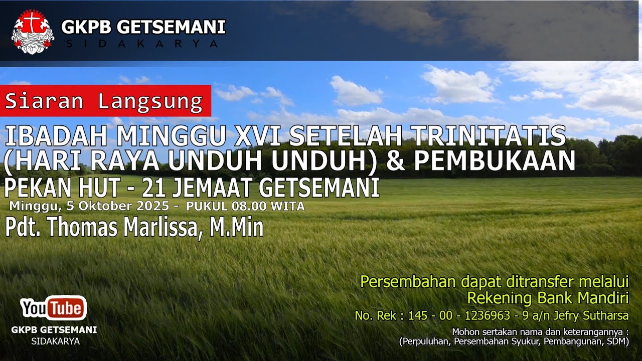 Ibadah Minggu XVI Sesudah Trinitatis , Minggu, 5 Oktober 2025, GKPB ...