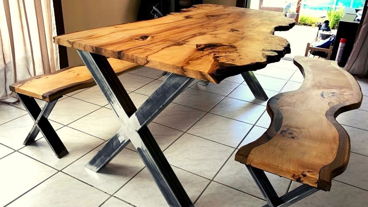 Rustic dining table with twisted benches - Chestnut(Buckeye) & Walnut ...