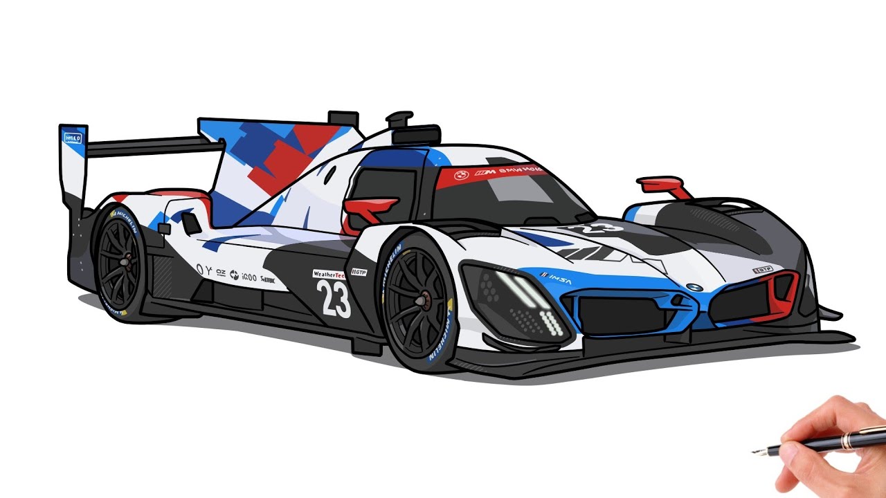 How to draw a BMW M HYBRID V8 / drawing BMW LMDH sports car - YouTube
