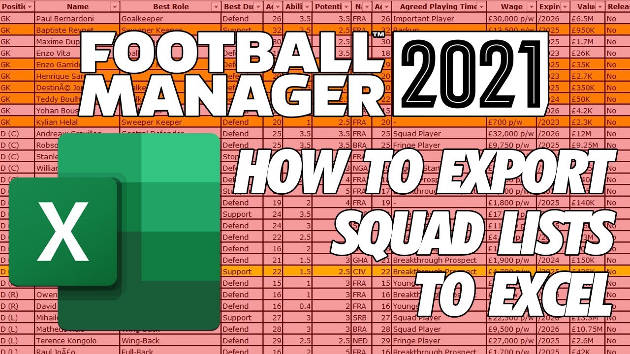 How To Export Squad Lists To Microsoft Excel - Football Manager 2021 ...