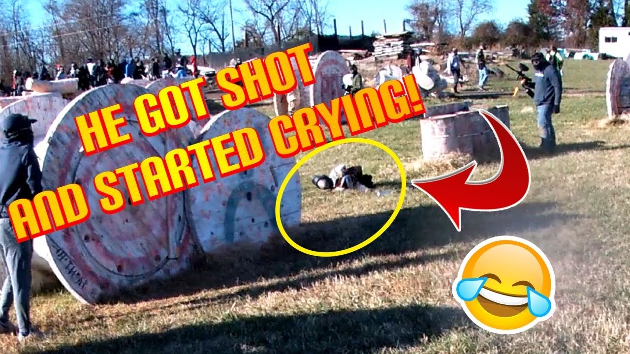 KID GOT SHOT AND STARTED CRYING! Paintballing at Pevs - YouTube