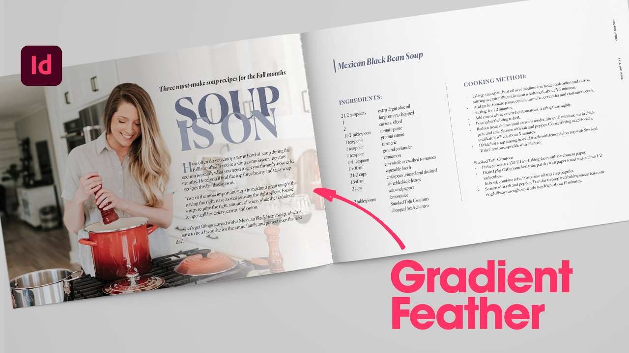 Learn how to apply a gradient feather, select subject text wrap in ...