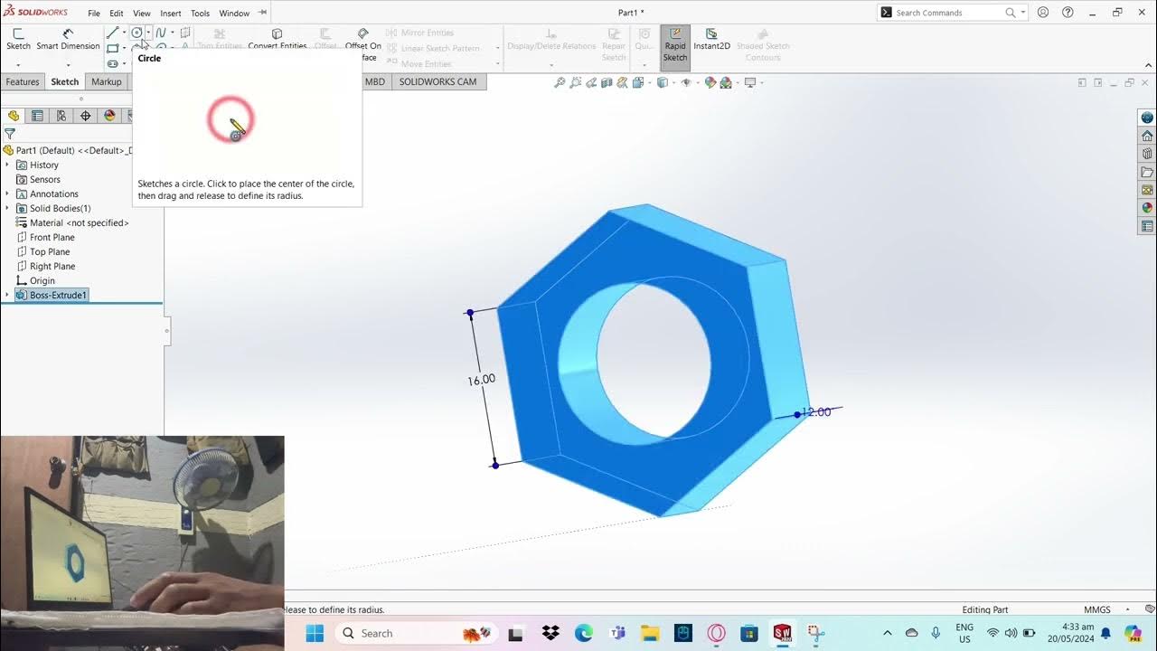 Tutorial of Hexagonal Nut in Solidworks - YouTube