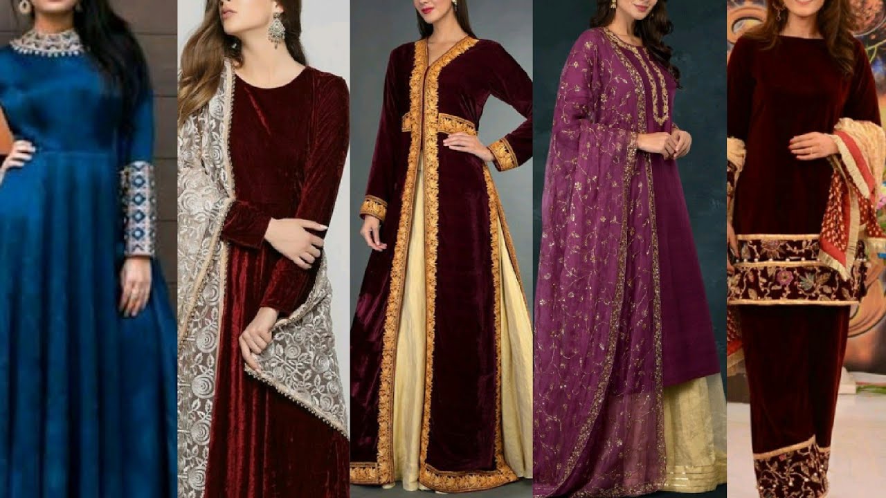 Velvet Dress Design Ideas/ Velvet kurti and suit Design images/Velvet ...