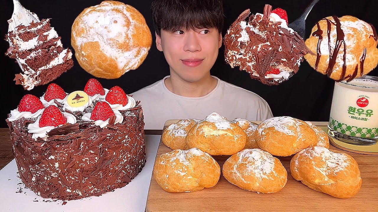Sub 초코 생크림 케이크 And 뚜레쥬르 베이비 슈 먹방 Asmr 진짜 촉촉하고 부드러운 초코 생크림 케이크에 부드러운 베이비슈
