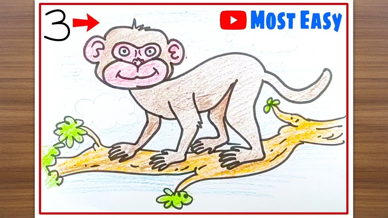 Monkey Drawing Easy / How to turn number 3 into Monkey Picture / Animal ...
