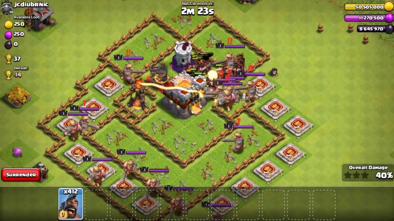 1000 HOG Rider Max Level 7 VS Full WALL Attacks in Coc , COC Private ...