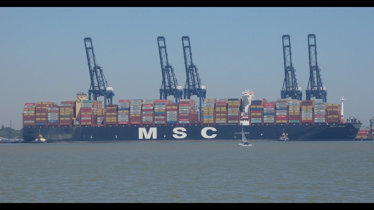 Tide restricted MSC Mina, a mega max 24 vessel, eases from Felixstowe ...
