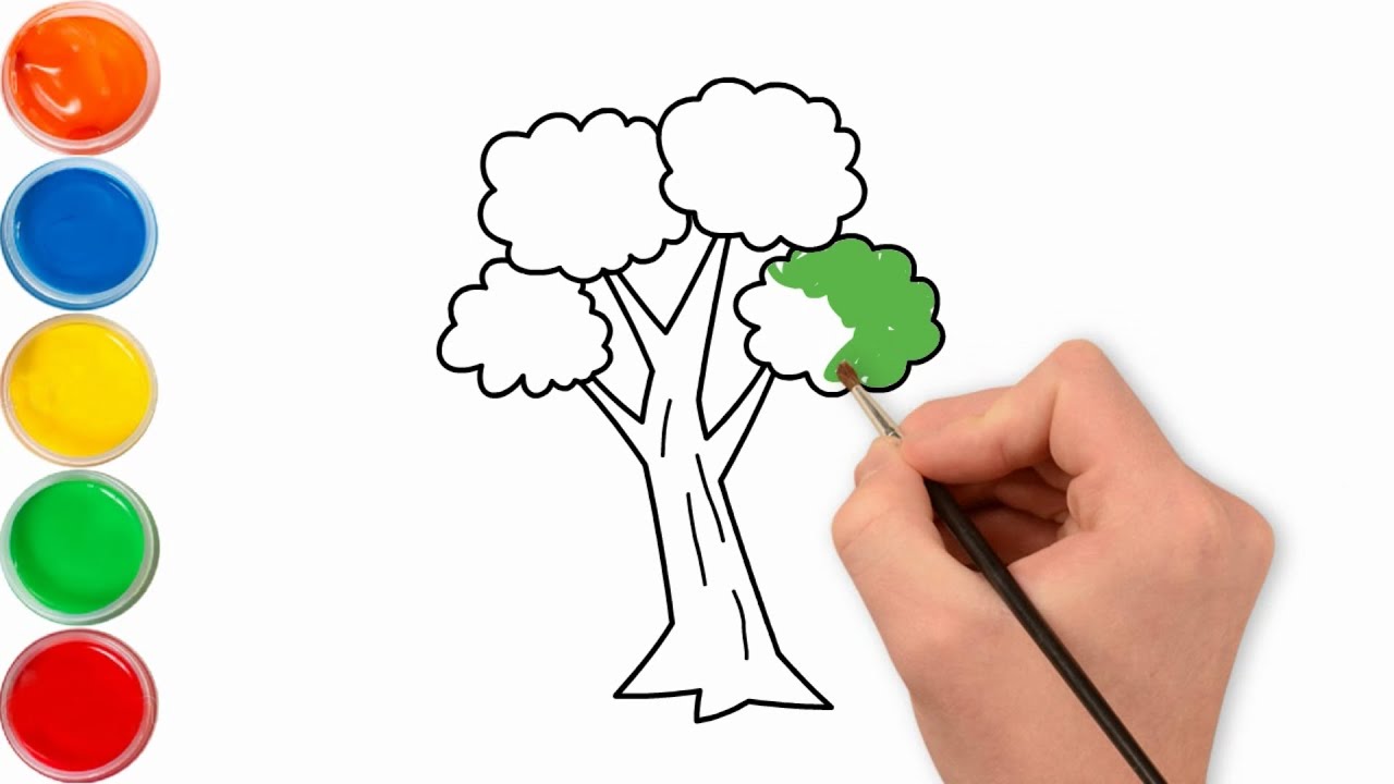 How to draw and color a TREE for kids EASY and STEP BY STEP? 😍🌹 - YouTube