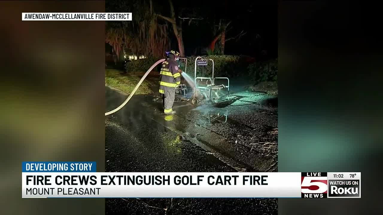 VIDEO: Firefighters extinguish golf cart fire in Mount Pleasant - YouTube