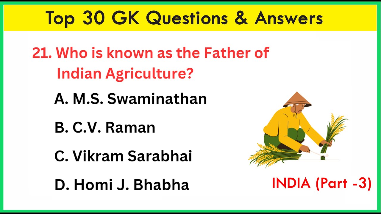 Top 30 INDIA GK question and answer | GK questions & answers | GK - 7 ...