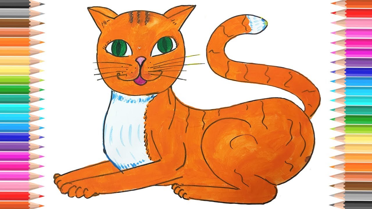 How to Draw Red Cat | Art and Drawing Funny Animals | Coloring Pages ...