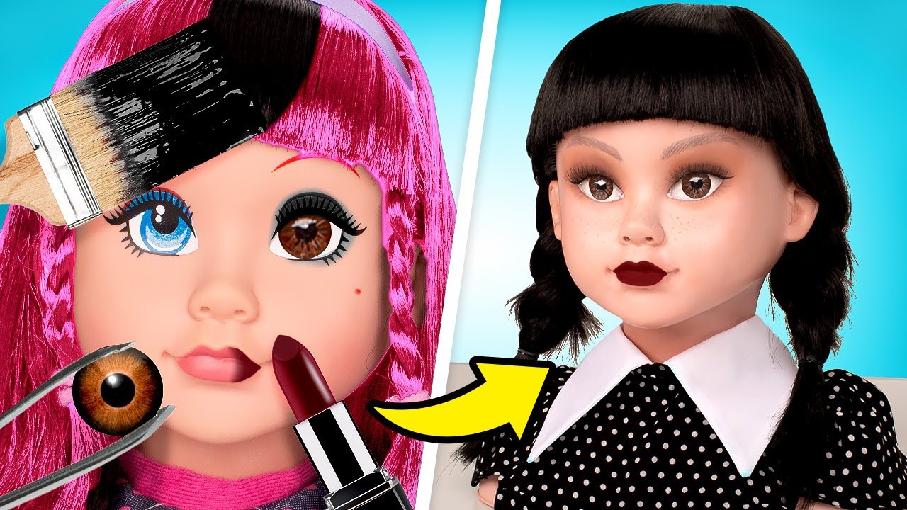 GORGEOUS DOLL TRANSFORMATION DIY Wednesday Addams Doll Craft - YouTube