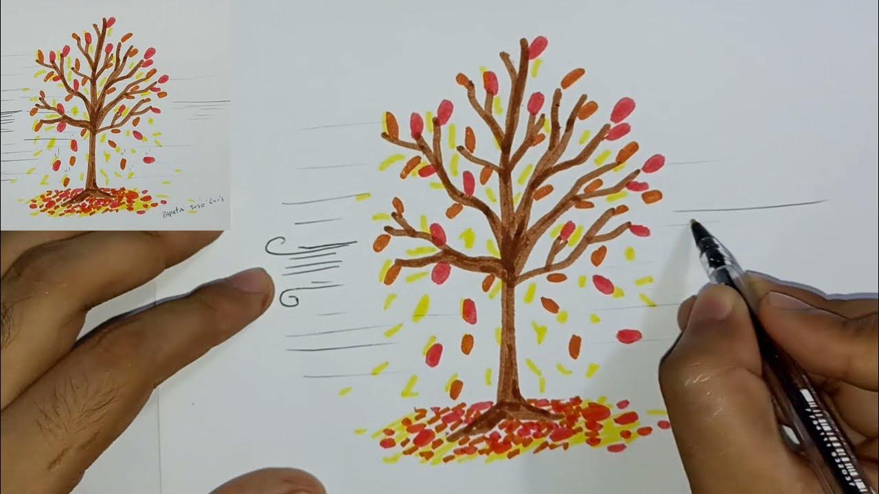 como dibujar un arbol de otoño - YouTube