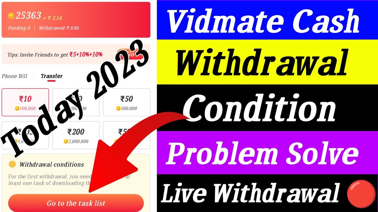 vidmate cash app task complete kaise kare vidmate cash app withdrawal condition problem solve ...