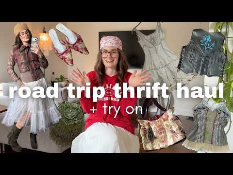 BIGGEST TRY ON THRIFT HAUL EVER (like actually) | thrifting roadtrip haul