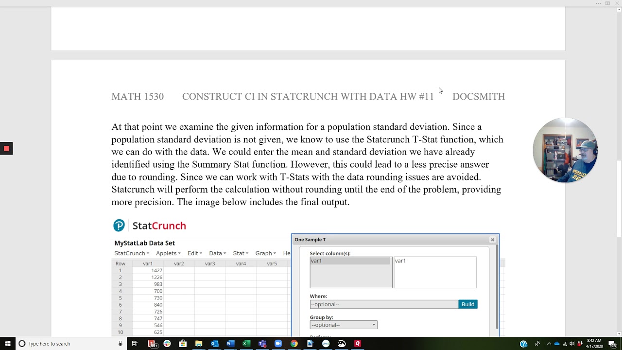 1530 Construct CI in Statcrunch with Data-Homework Problem 11 - YouTube