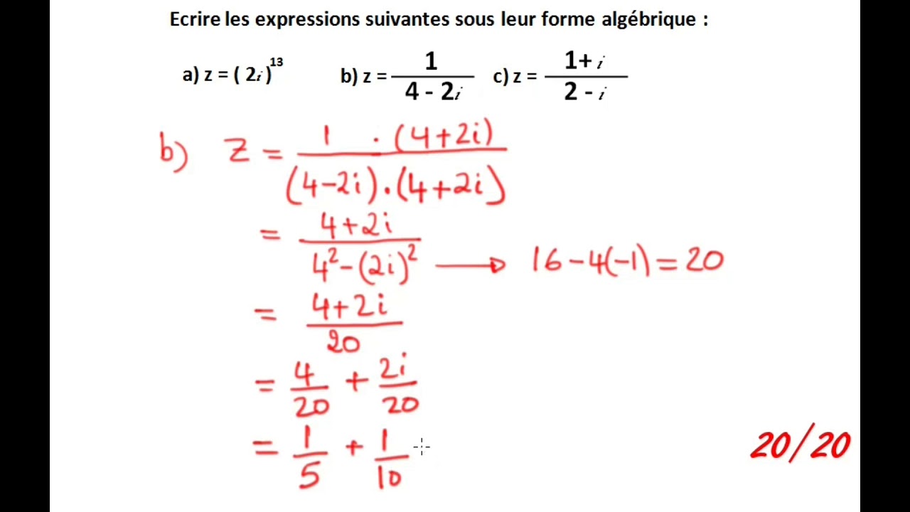 Forme algébrique d'un nombre complexe 2 - YouTube