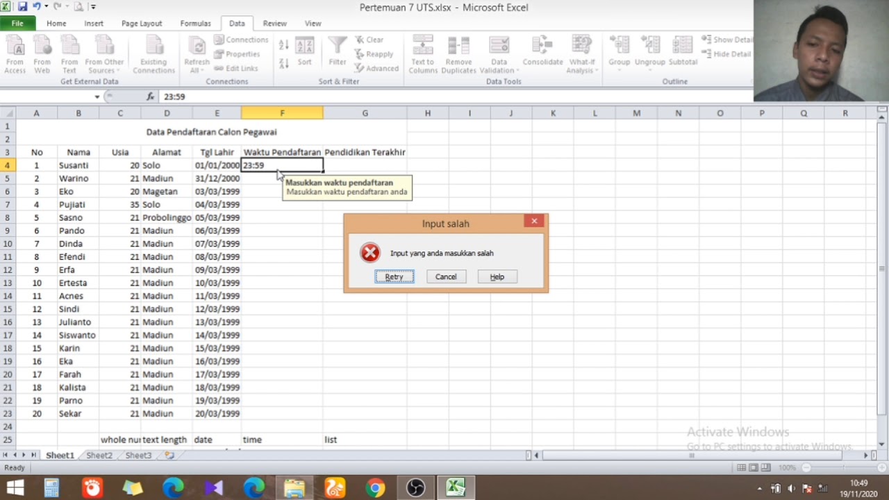 Tutorial Membuat Data Validation Whole Number, Text Length, Date, Time ...