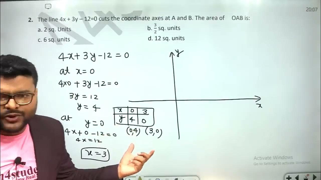 the-line-4x-3y-12-0-cuts-the-coordinate-axes-at-a-and-b-the-area
