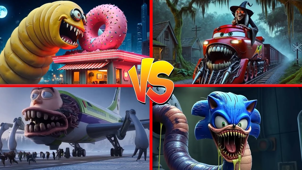 Minion Worm 🆚 McQueen Monster Train 🆚 WOODY.EXE 🆚 Sonic Head Eater🎶 ...