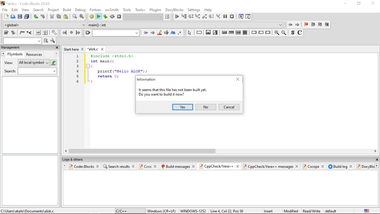 Codeblocks It Seems That This File Has Not Been Built Yet Do You Want To Build It Now Youtube